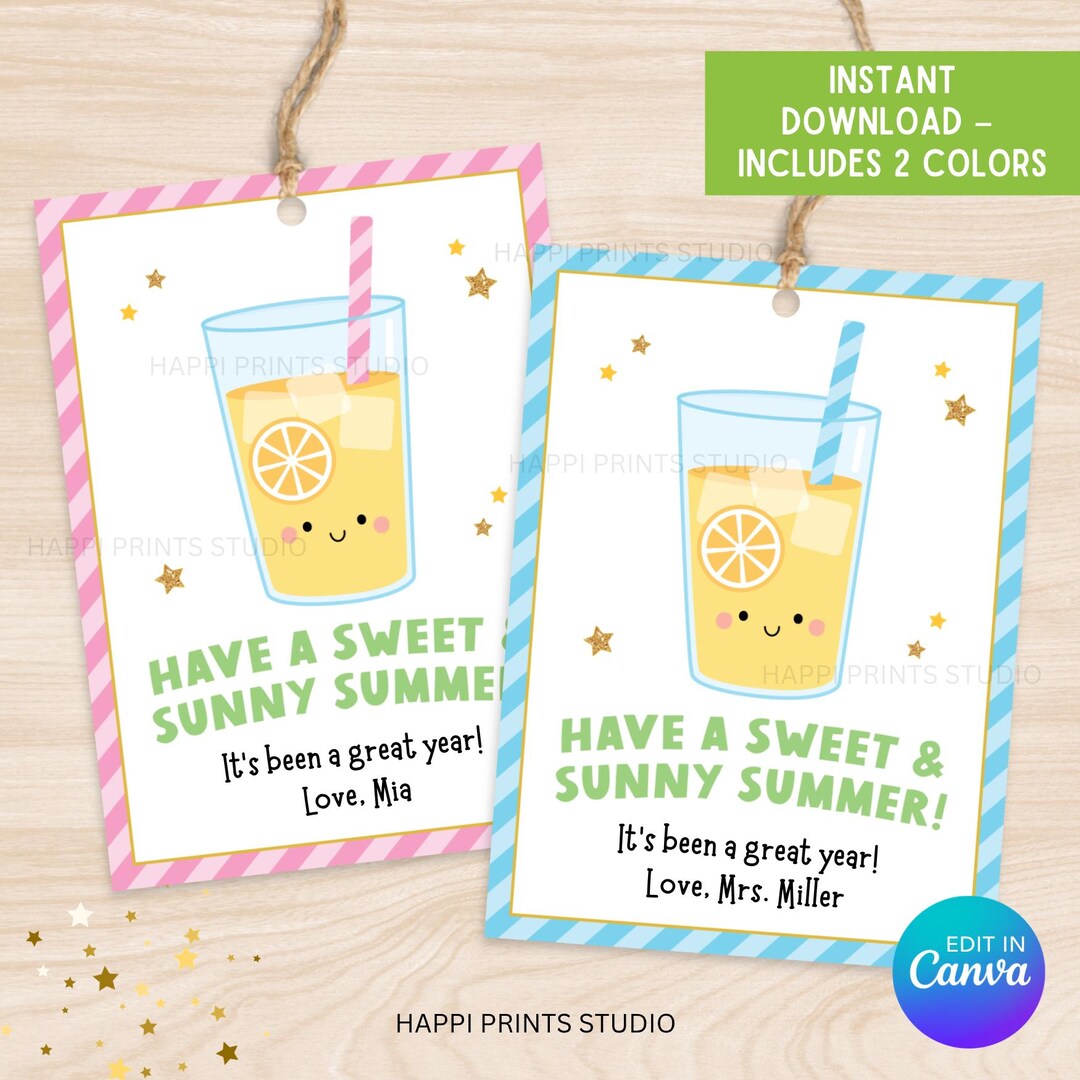 Sweet Summer End of School Year Gift Tag, Lemon Lemonade Summer ...