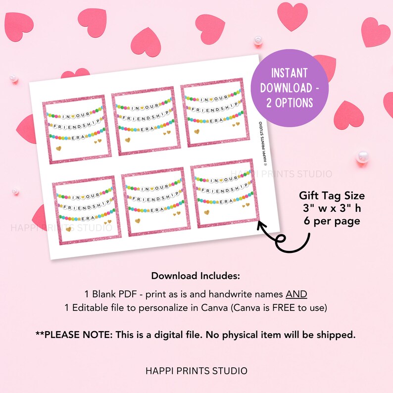 Friendship Bracelet Gift Tag Printable, in Our Friendship Era Valentine ...