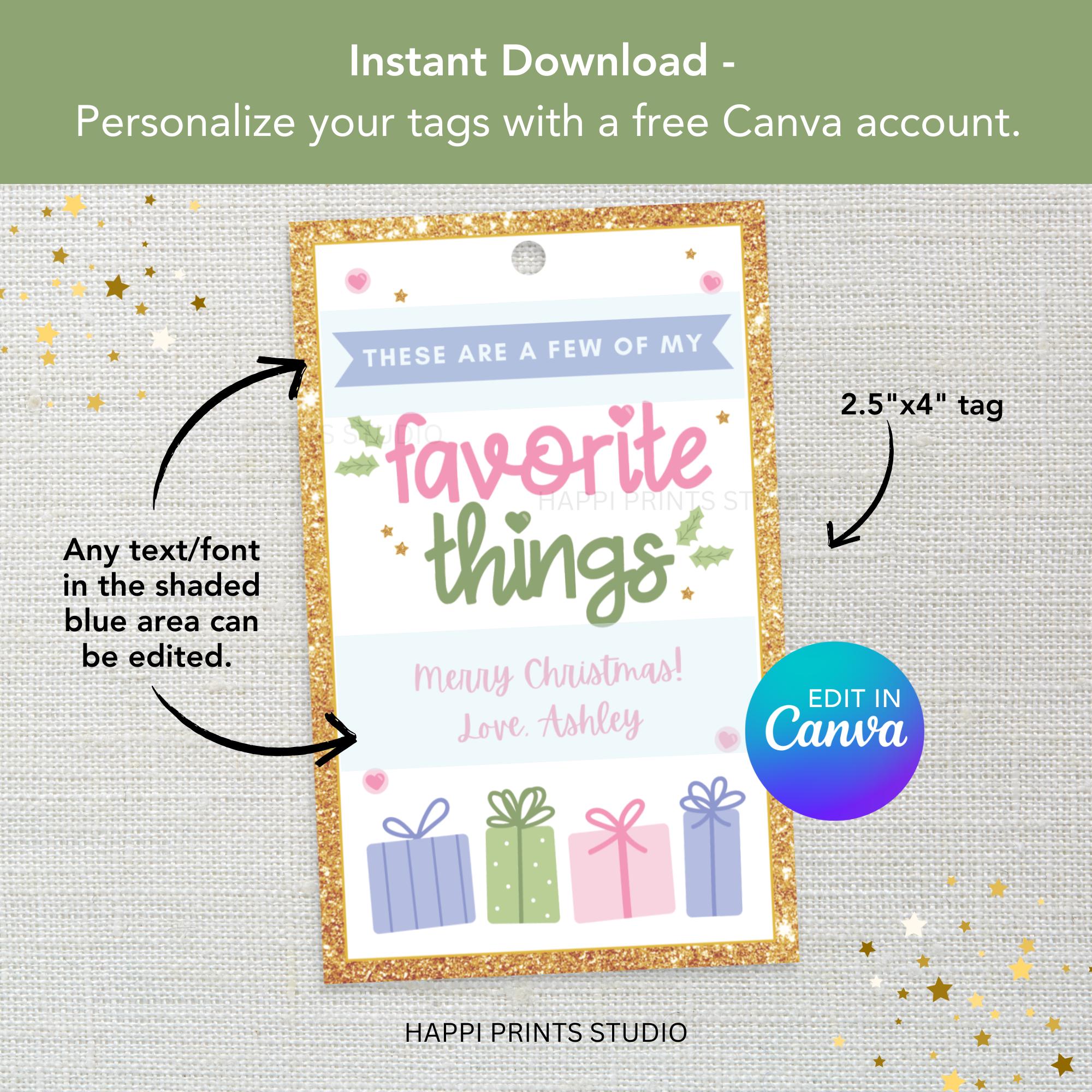 Pastel Favorite Things Printable Gift Tag, Holiday Party Favor Tag ...