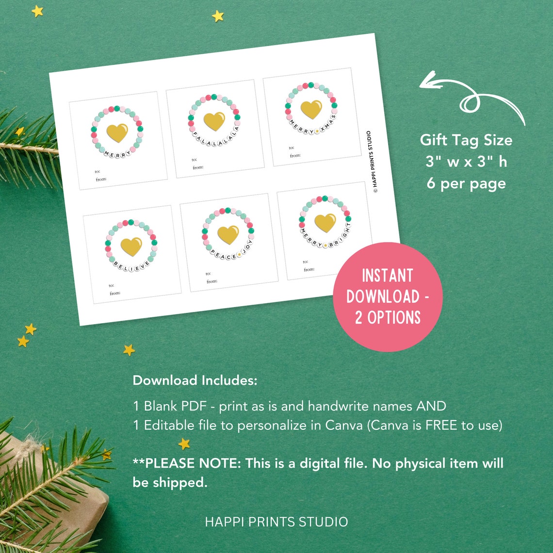 Editable Friendship Bracelet Christmas Gift Tag, Printable Christmas ...