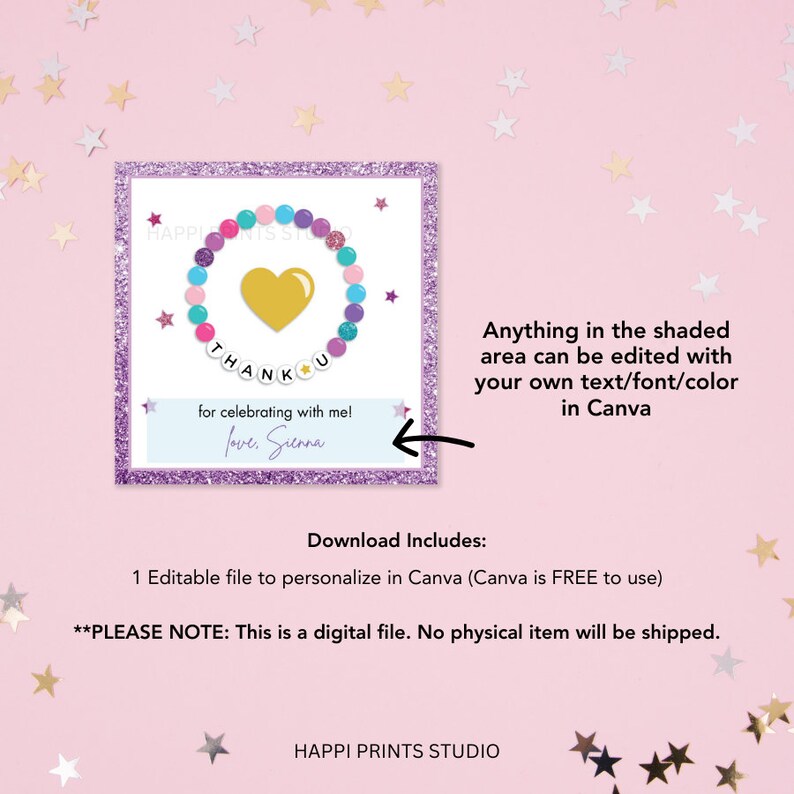 Editable Friendship Bracelet Thank You Tag, Printable Favor Gift Tag ...