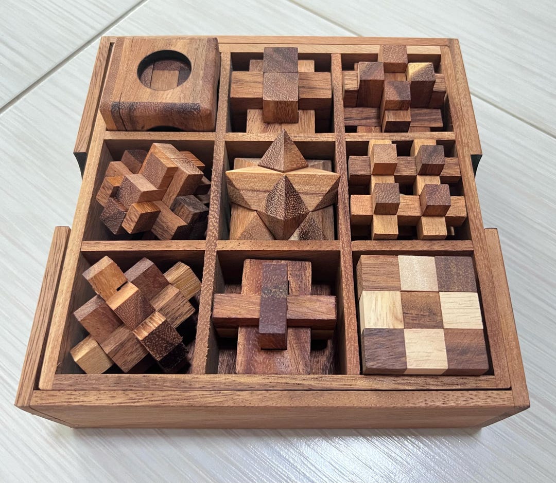 9 Wooden Puzzle, Wooden Brain Puzzles for Kids & Adult Challenge Wooden ...