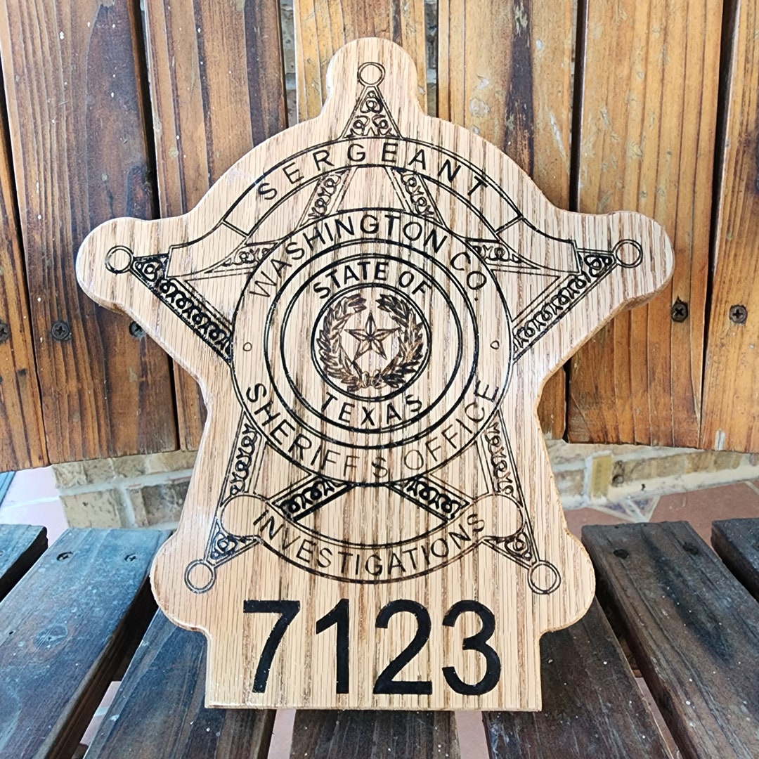 Personalized Badge Wall Hanger Red Oak & Epoxy Inlay - Etsy