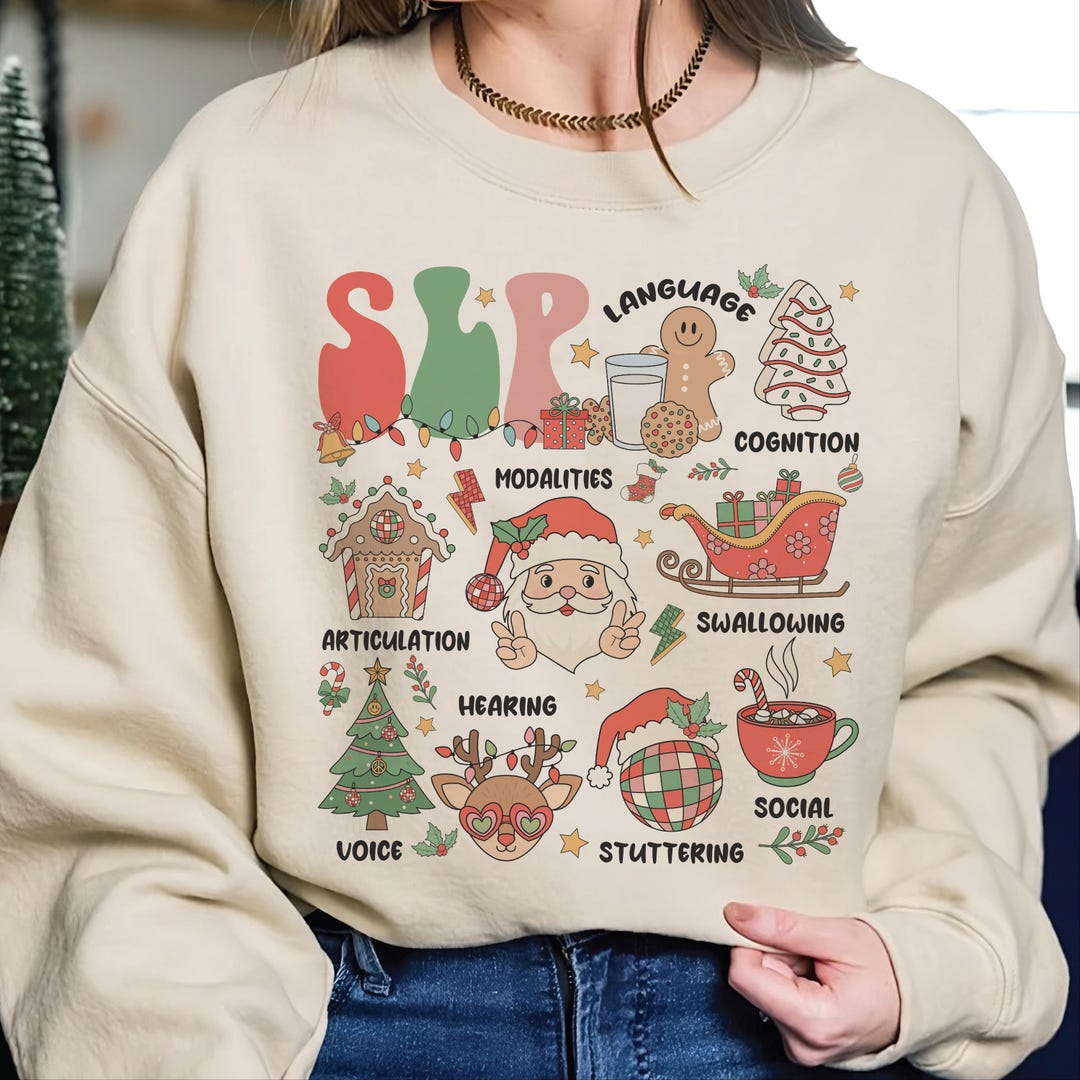 Speech Therapy Christmas Tree Crewneck Sweatshirt, SLP Sweatshirt ...