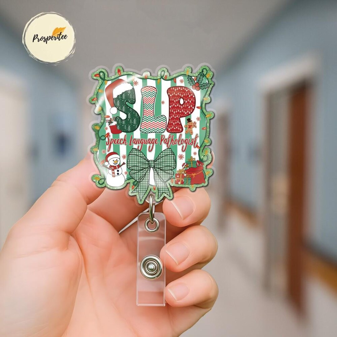 Christmas SLP Badge Reel: Holiday Speech Pathologist ID Holder - Etsy