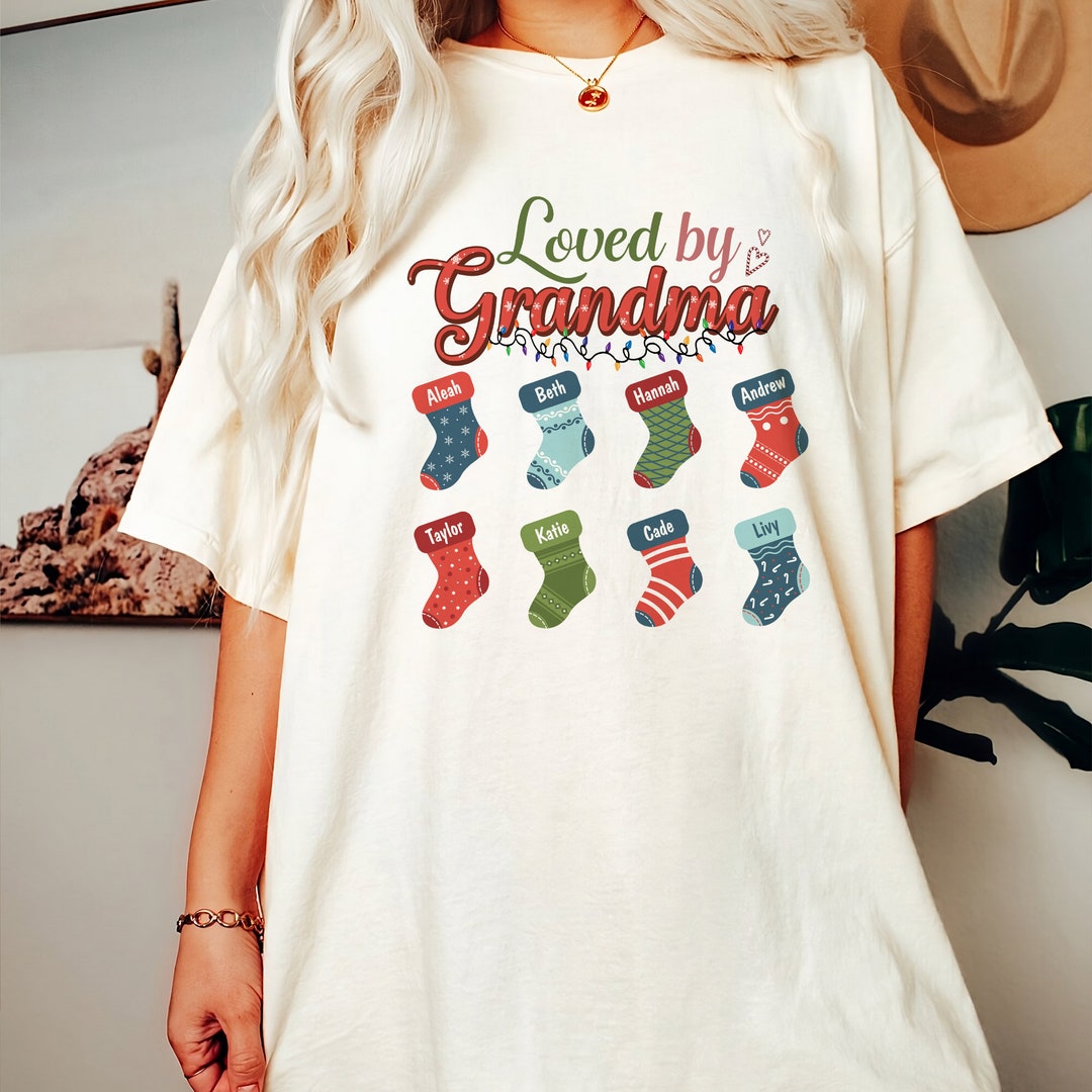 Personalized Grandma Christmas Stockings Comfort Colors Shirt, Grandma ...