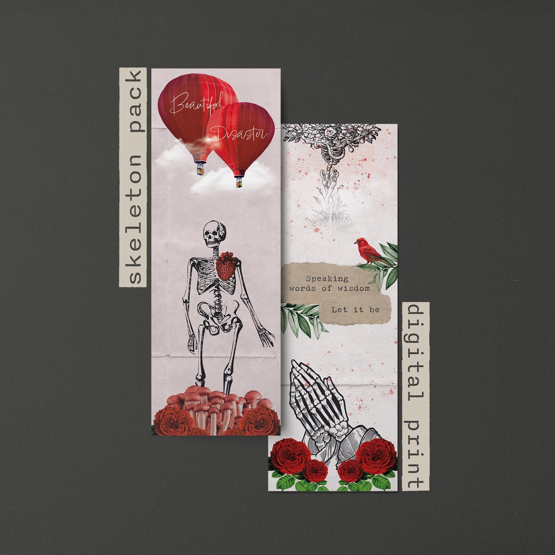 Red Skeleton Pack Collage Printable Bookmarks Halloween - Etsy