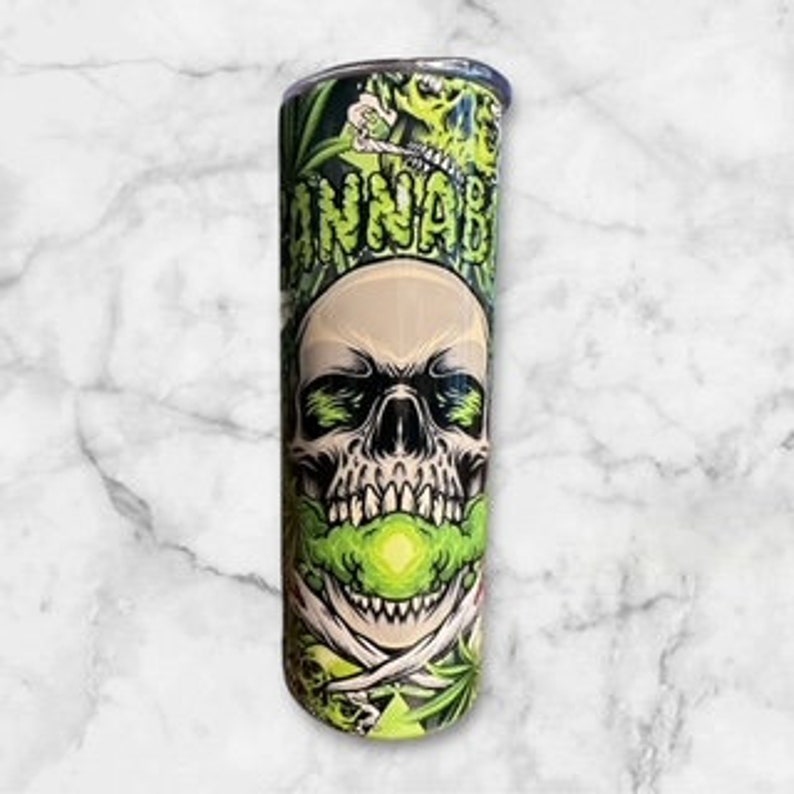 20 Oz Skinny Tumbler Cannabis With Skull Theme - Etsy