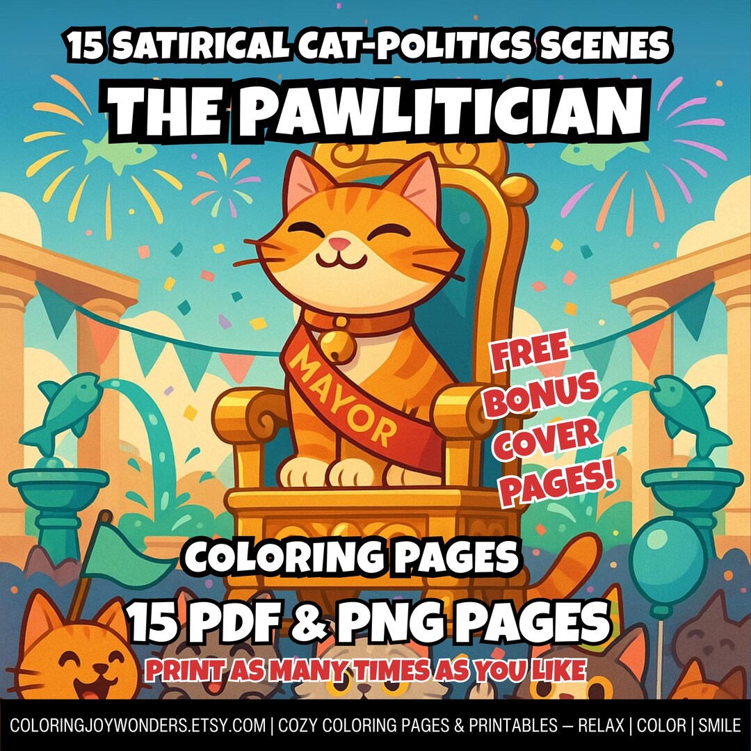 The Pawlitician Coloring Pages – 20 Satirical Cat-politics Scenes ...
