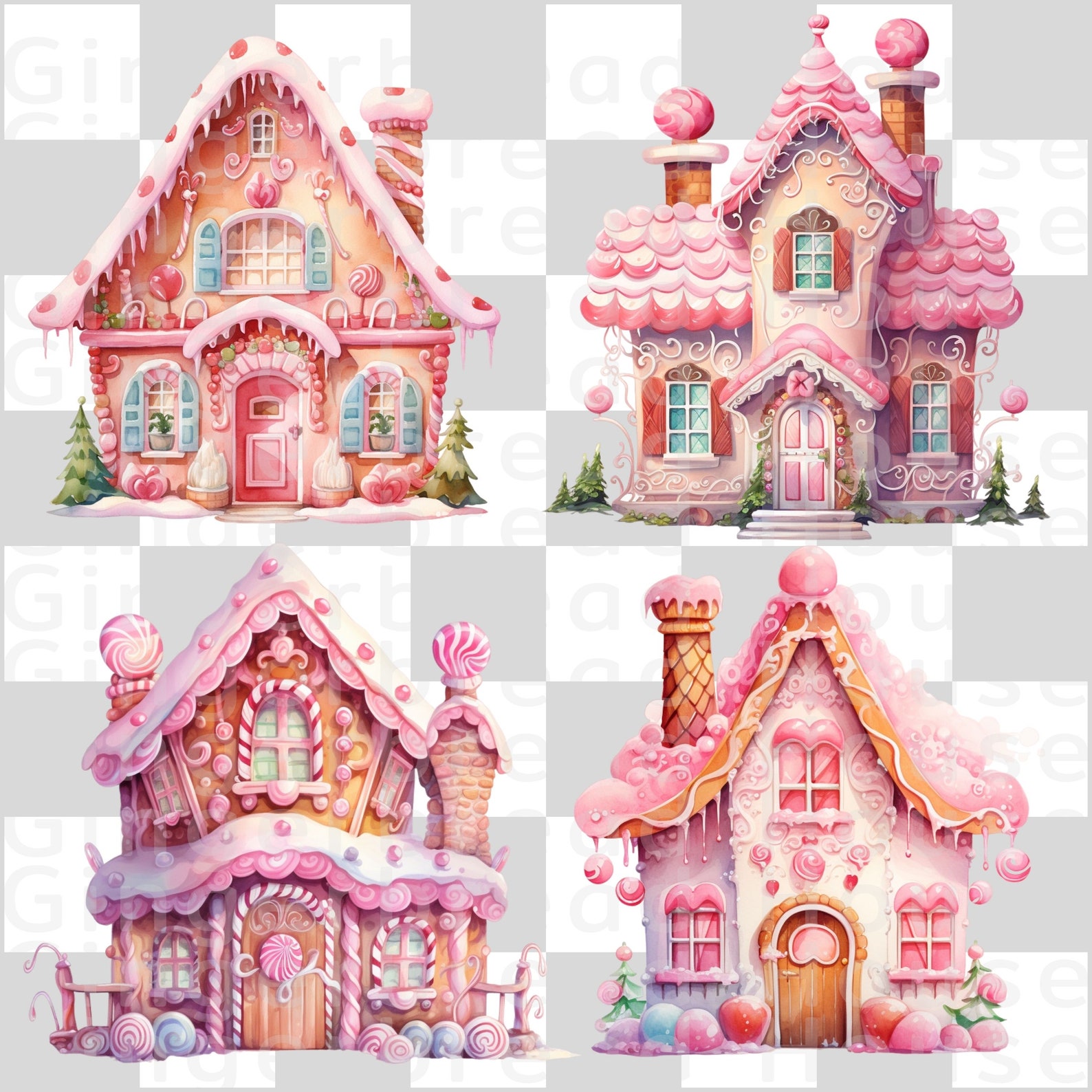 Watercolor Gingerbread House Pink PNG Clipart | Valentine PNG ...