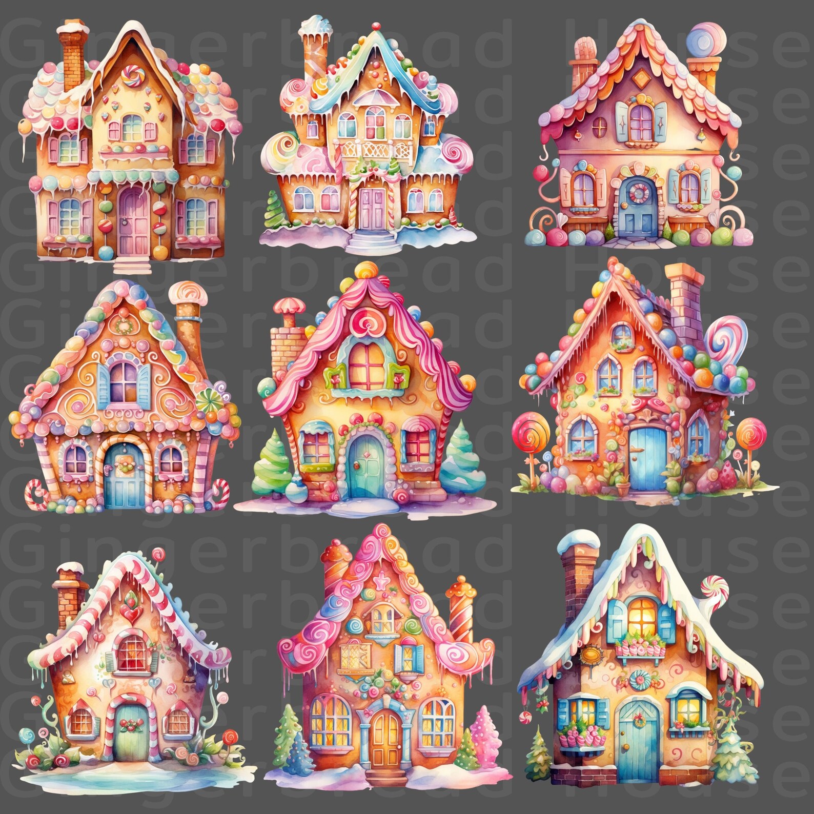 Watercolor Gingerbread House Clipart Candy PNG Candy - Etsy