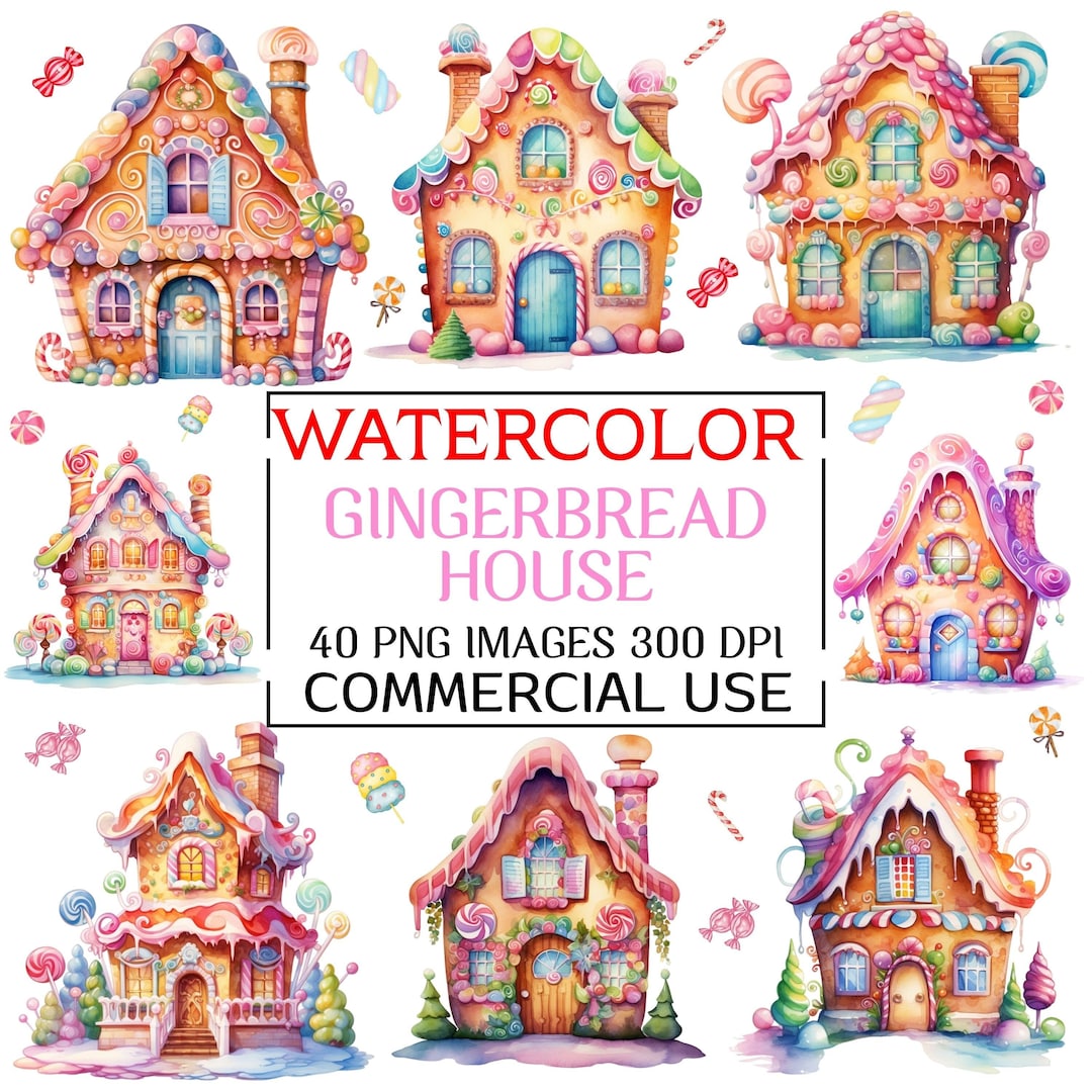 Watercolor Gingerbread House Clipart | Candy PNG | Candy Clipart ...