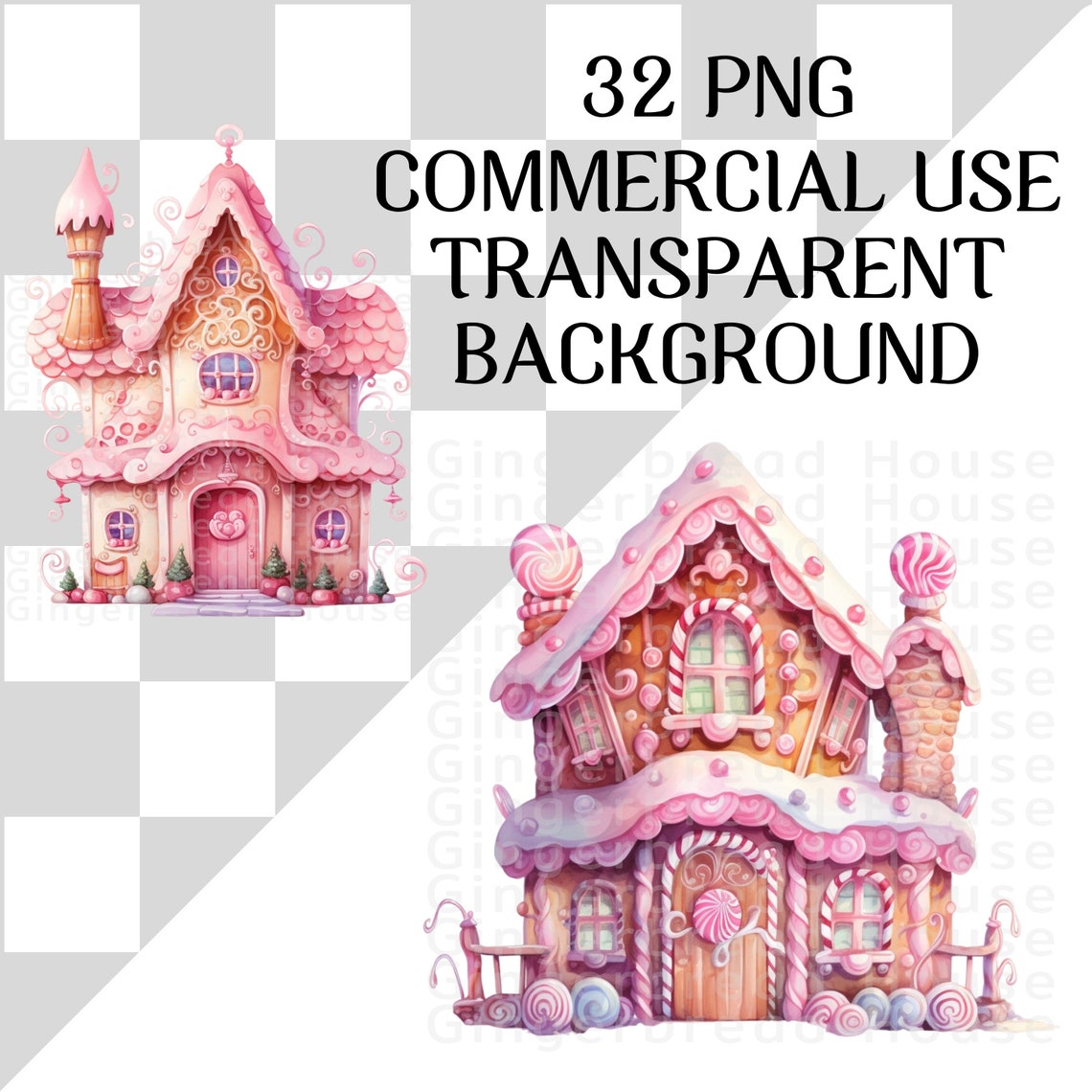 Watercolor Gingerbread House Pink PNG Clipart Valentine PNG - Etsy