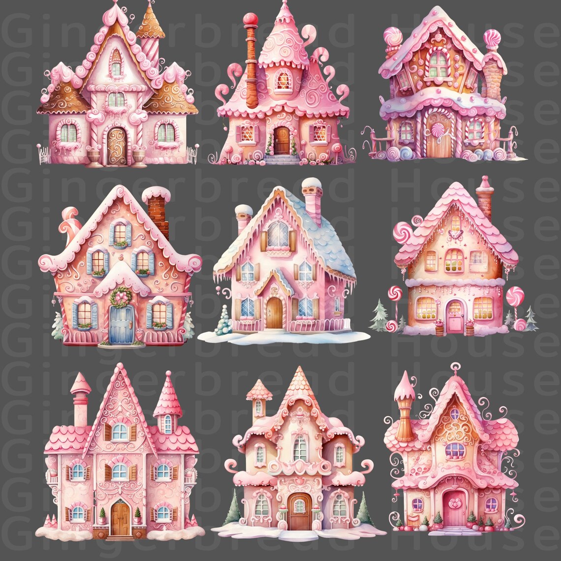 Watercolor Gingerbread House Pink PNG Clipart Valentine PNG - Etsy