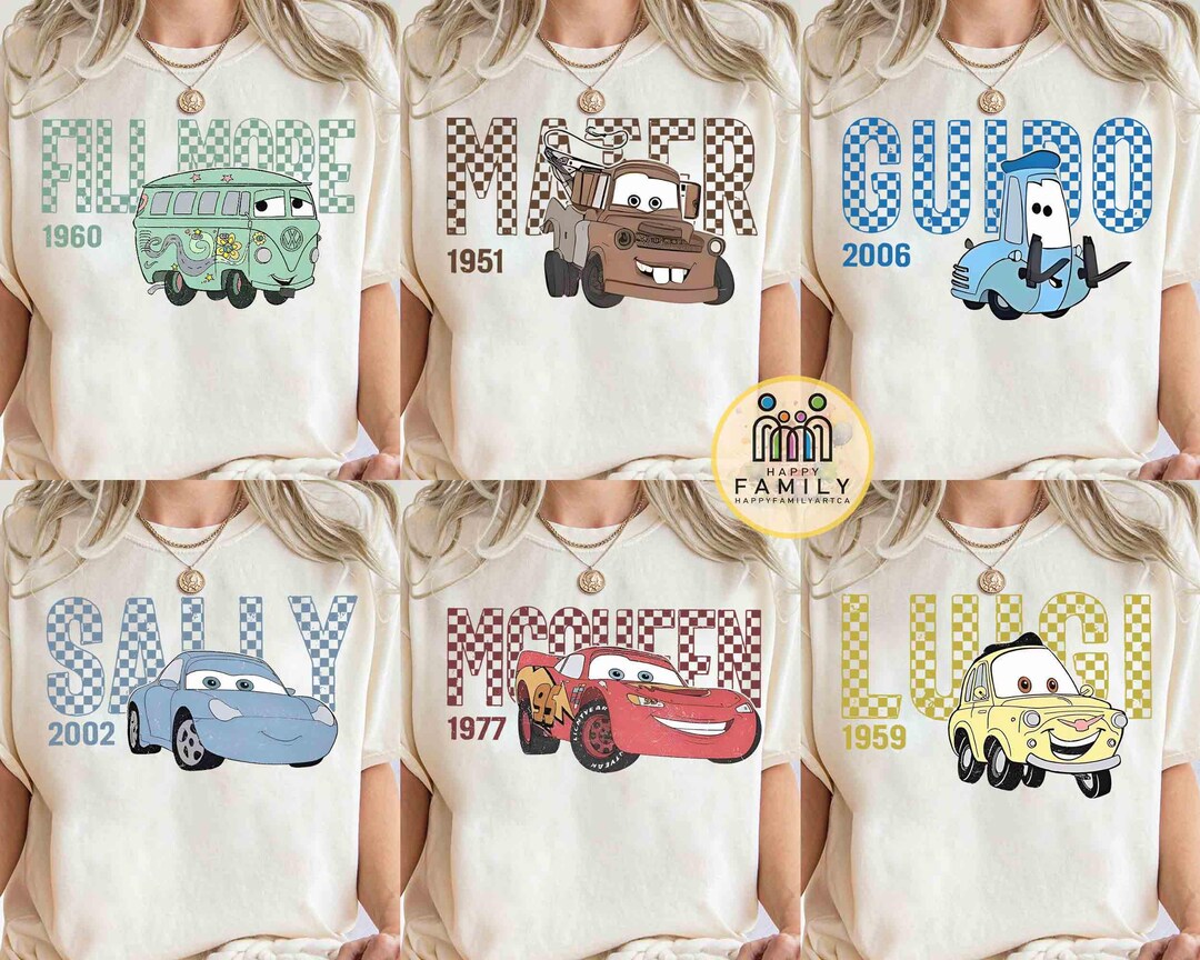Custom Disney Cars Characters Group Checkerboard Retro Shirt, Lightning ...