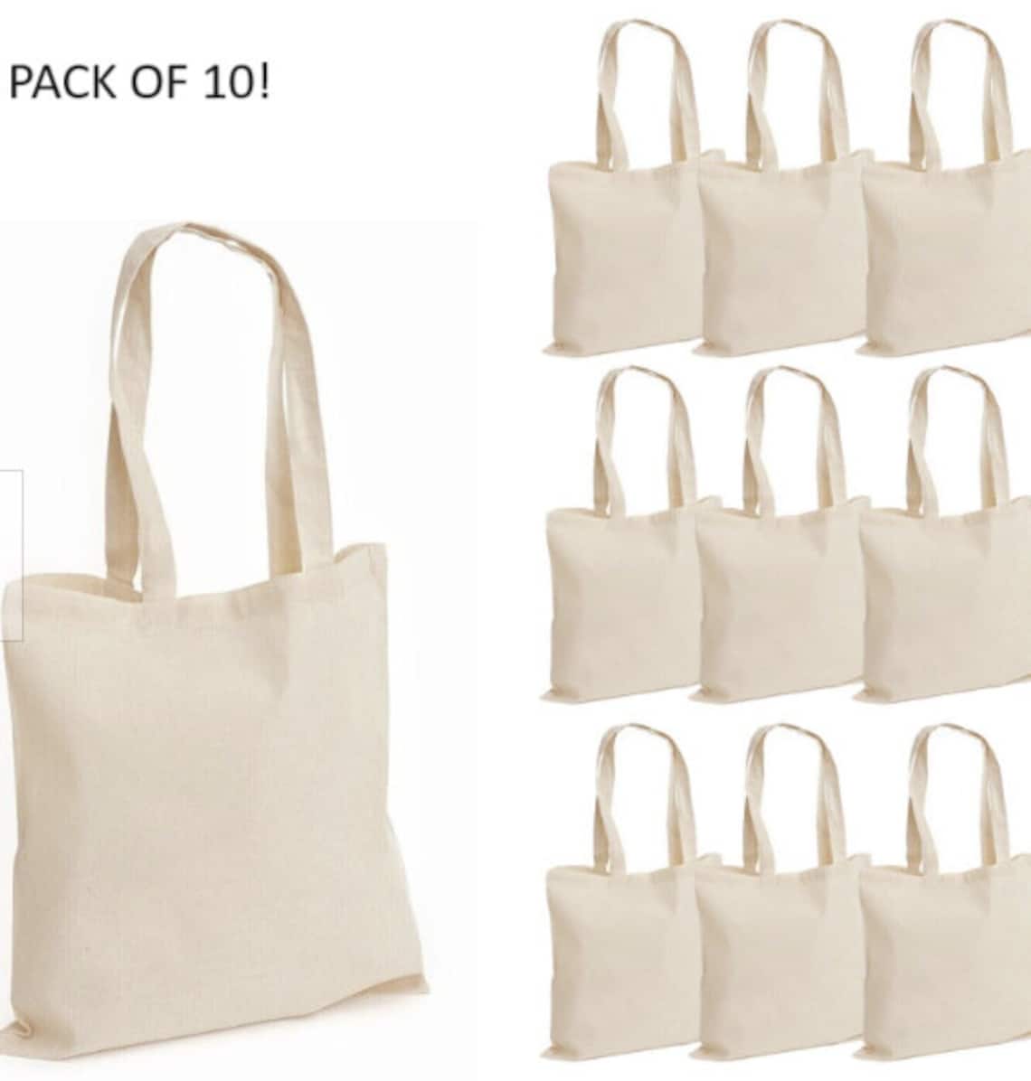 10 Pack 100% Cotton Canvas Shopping Bags ECO Friendly Tote Shopper ...