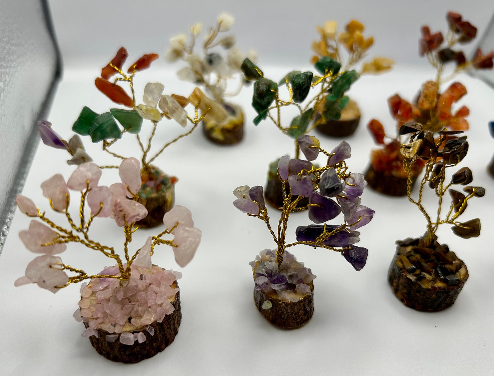 Mini Gemstone Crystal Trees Rose Quartz Amethyst Black Agate Yellow ...
