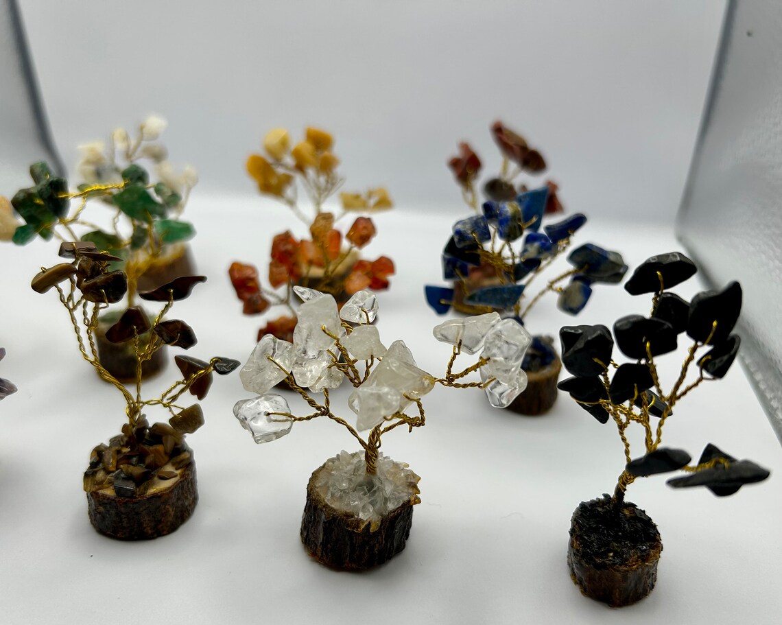 Mini Gemstone Crystal Trees Rose Quartz Amethyst Black Agate Yellow ...