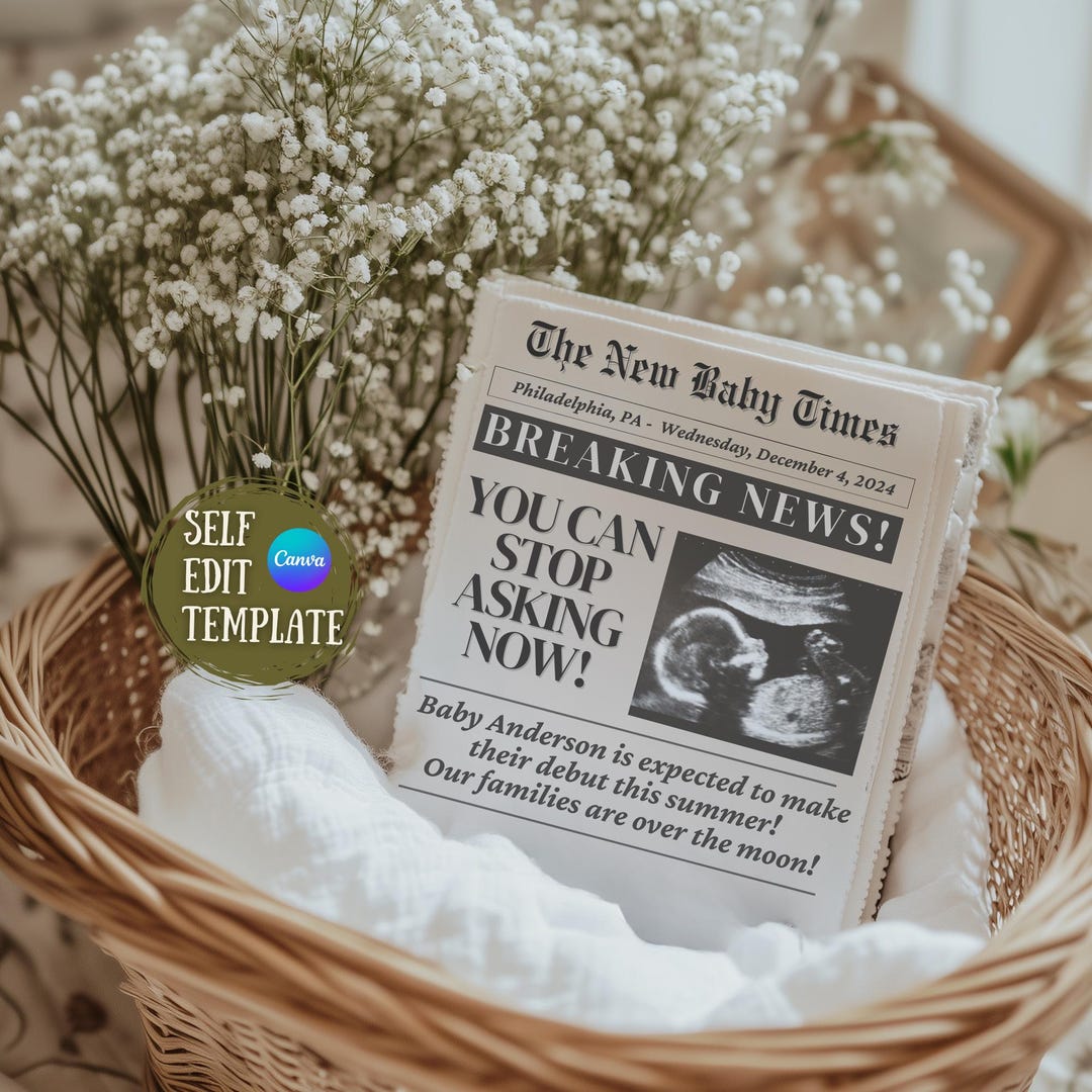 Newspaper Pregnancy Announcement Digital Baby Announcement News ...