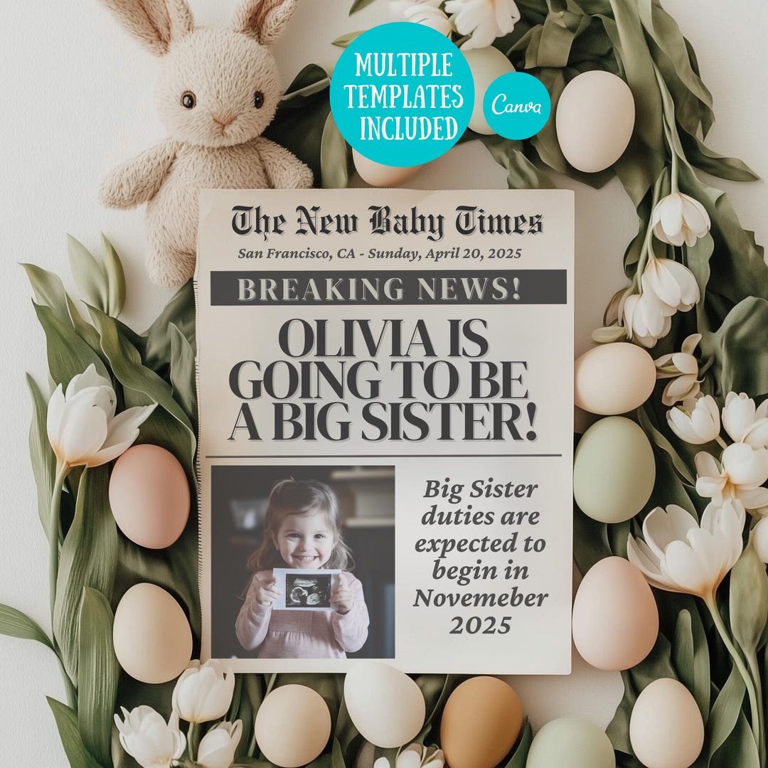 Big Sister Announcement: Easter Newspaper Pregnancy Reveal (digital ...