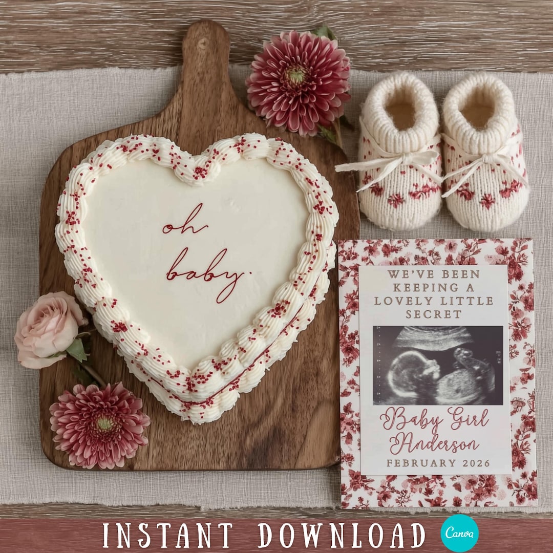 Baby Girl Announcement: Cake Theme, Editable Canva Template (digital ...