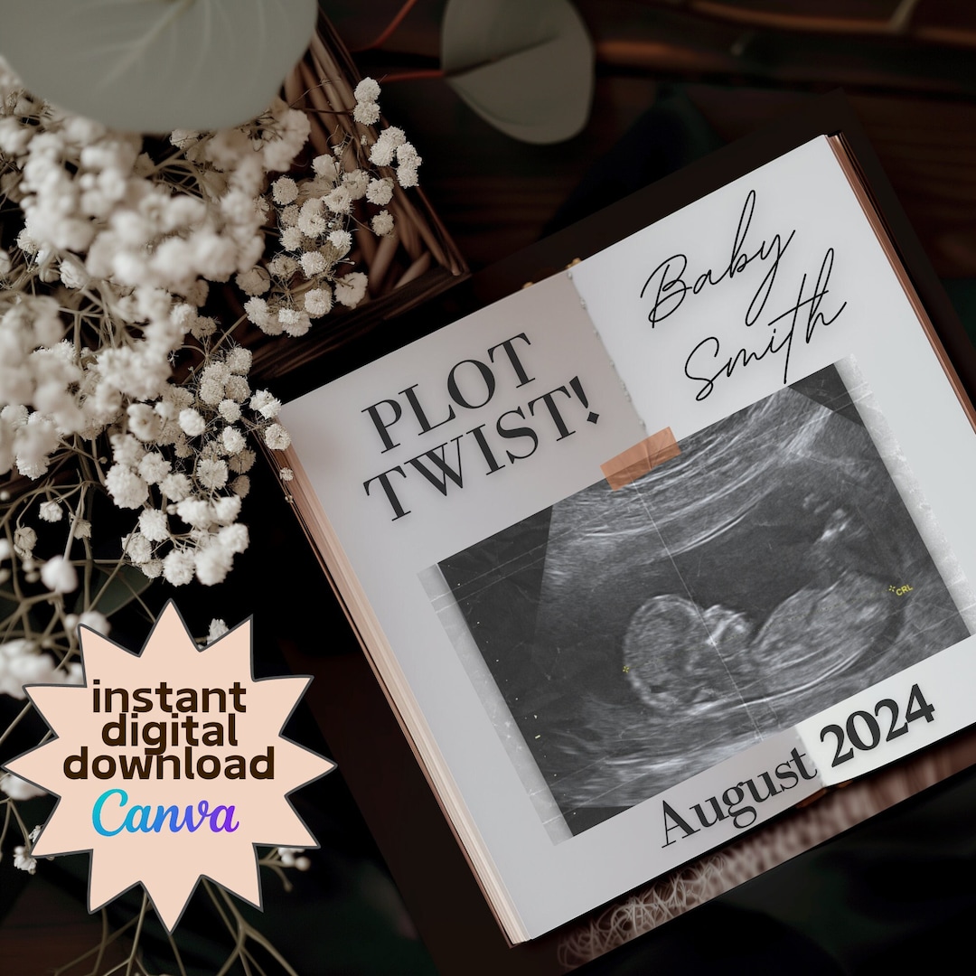 Plot Twist Pregnancy Announcement: Surprise Baby Reveal (digital Canva ...
