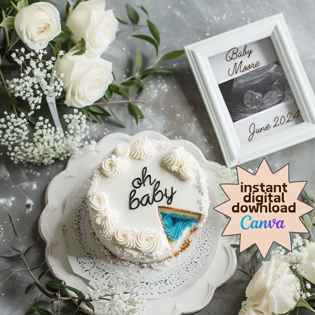 Blue Icing Cake Gender Reveal: It's a Boy Announcement (digital ...