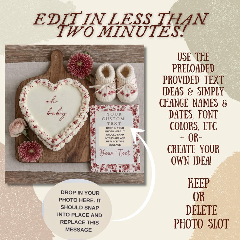 Baby Girl Announcement: Cake Theme, Editable Canva Template (digital ...