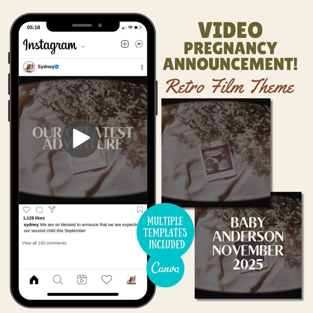 Retro Film Pregnancy Announcement Video Template (editable Canva ...