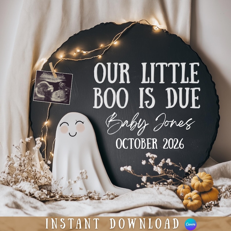 Halloween Baby Announcement: A Little Boo is Due - Gender Neutral Canva ...