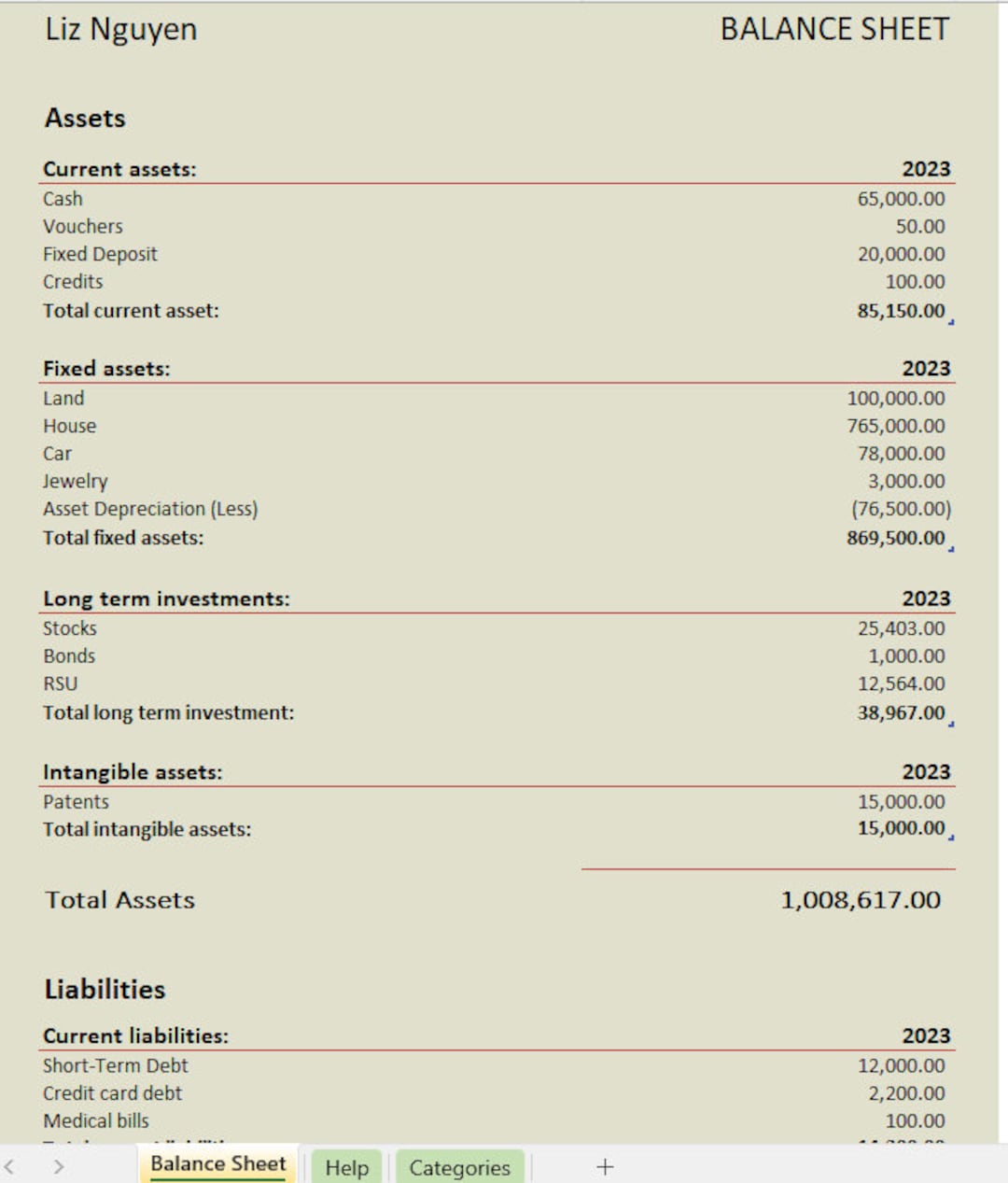 Personal Financial Balance Sheet - Track Your Assets, Liabilities, and ...