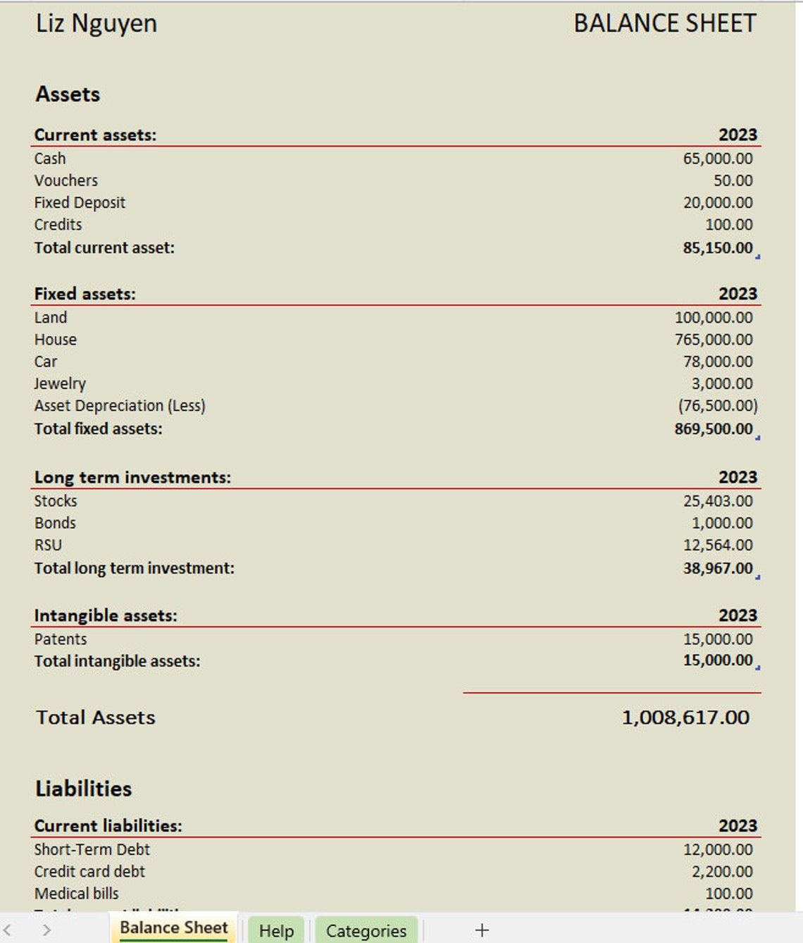 Personal Financial Balance Sheet - Track Your Assets, Liabilities, and ...
