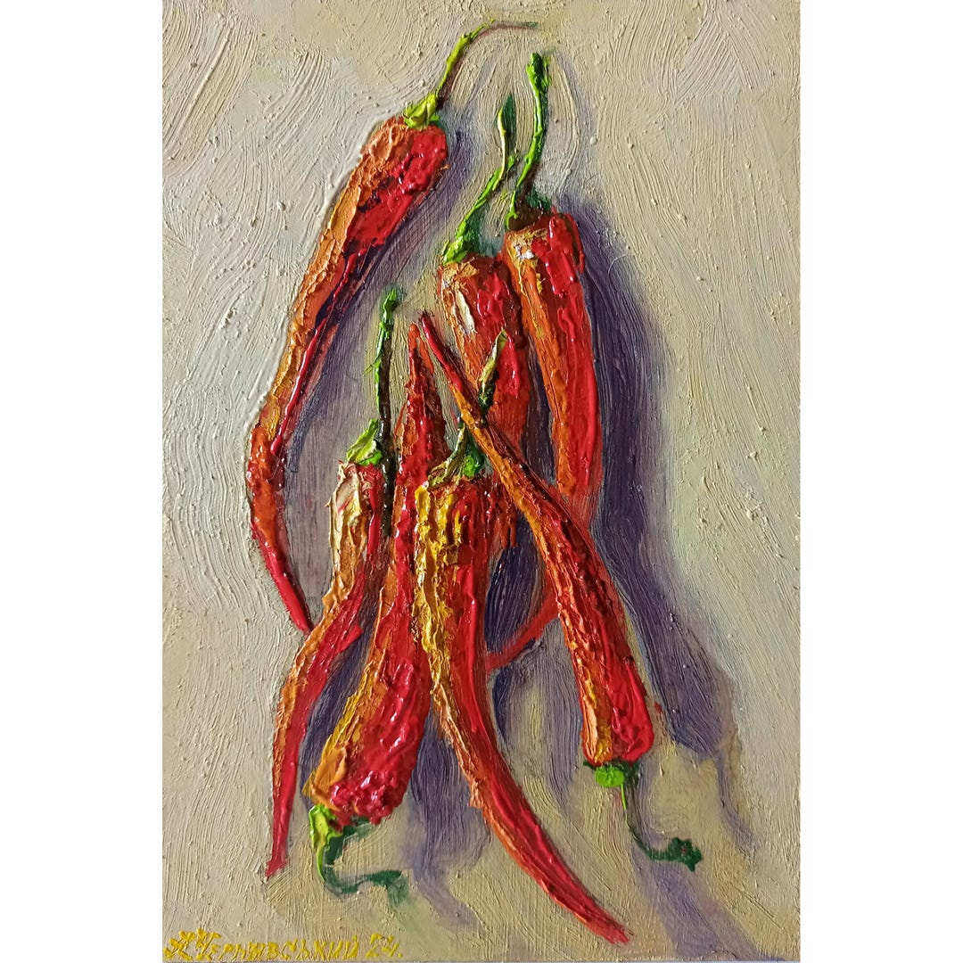 Peppers Painting Original Artwork Fruit Impasto Painting Kitchen Wall ...