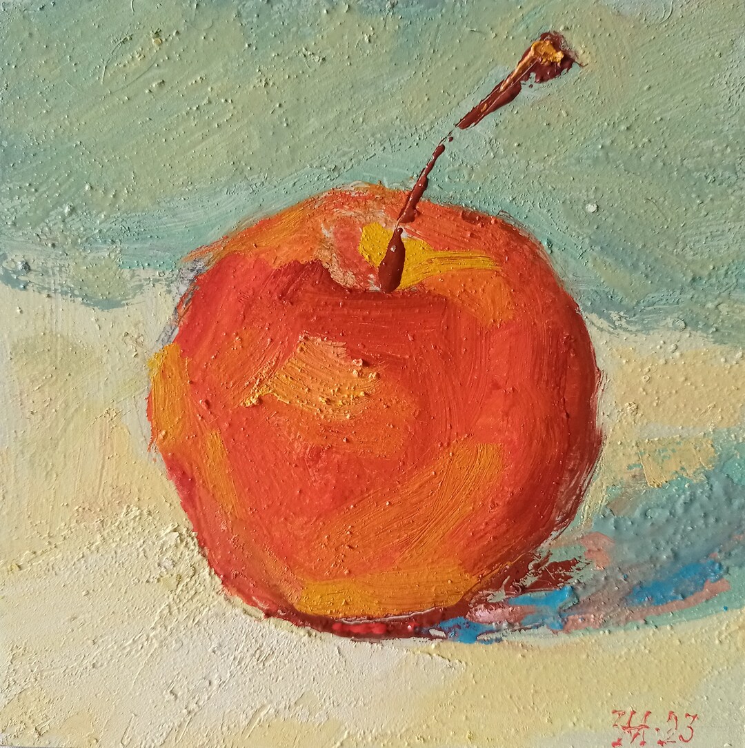 Apple Painting Original Artwork Fruit Impasto Painting Kitchen Wall Art ...