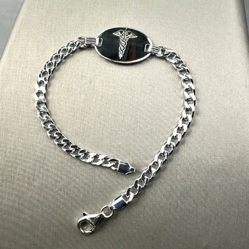 Sterling Silver Medical Alert Identity ID Bracelet 7" & 7.5" Length ...
