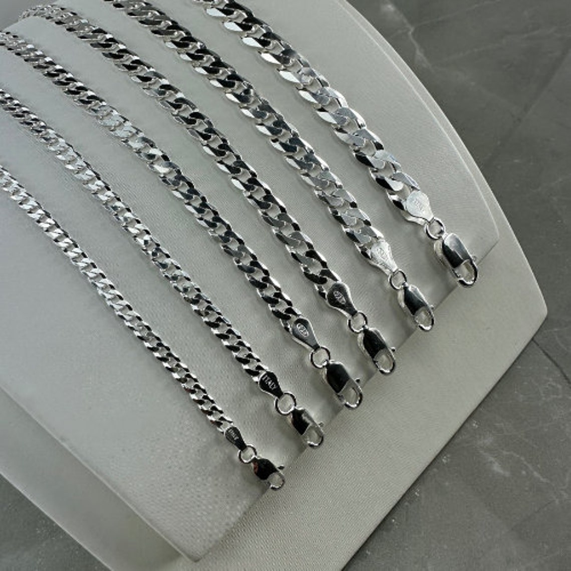 Solid 925 Sterling Silver Curb Chain Necklace, Flat Open Link Diamond ...
