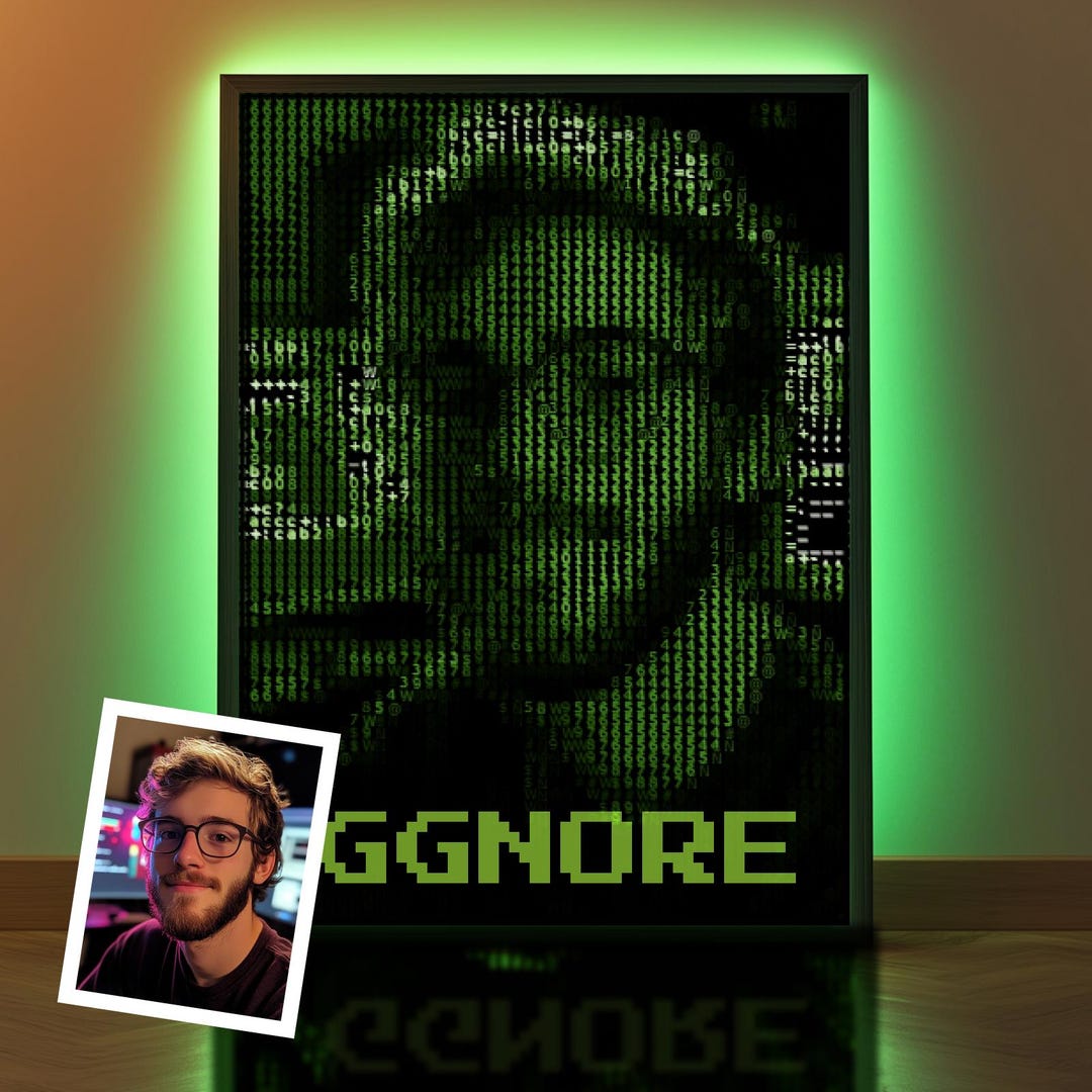 Portrait From Photo Binary Art, Gamer Coder Room Decor, Computer IT Tech Poster, Modern Green ...