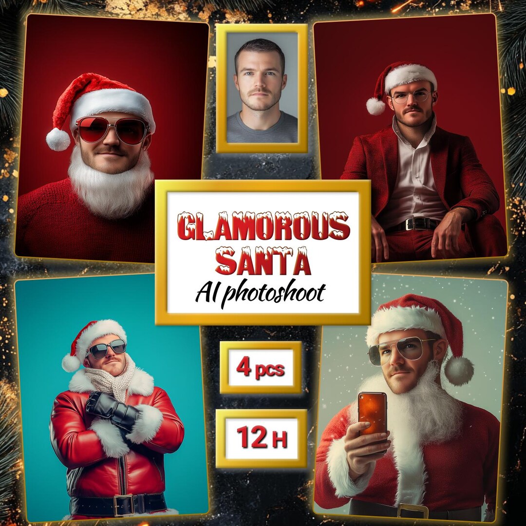 Santa Portrait Printable Pfp, Glamour Portrait Santa Set 4 PCS, Glam ...