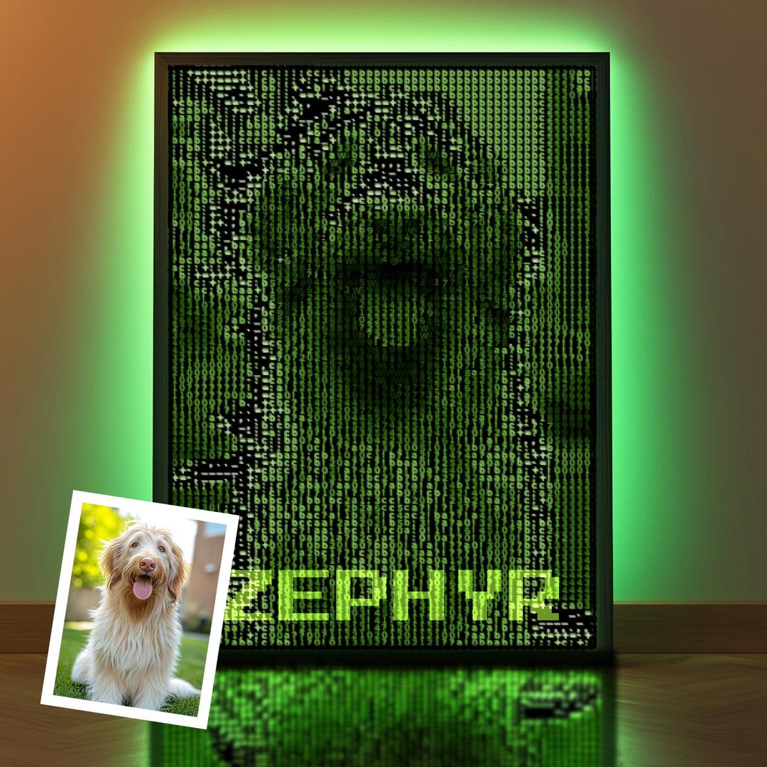Custom Dog Portrait Binary Code Art, Gamer Teen Room Decor, Computer IT ...