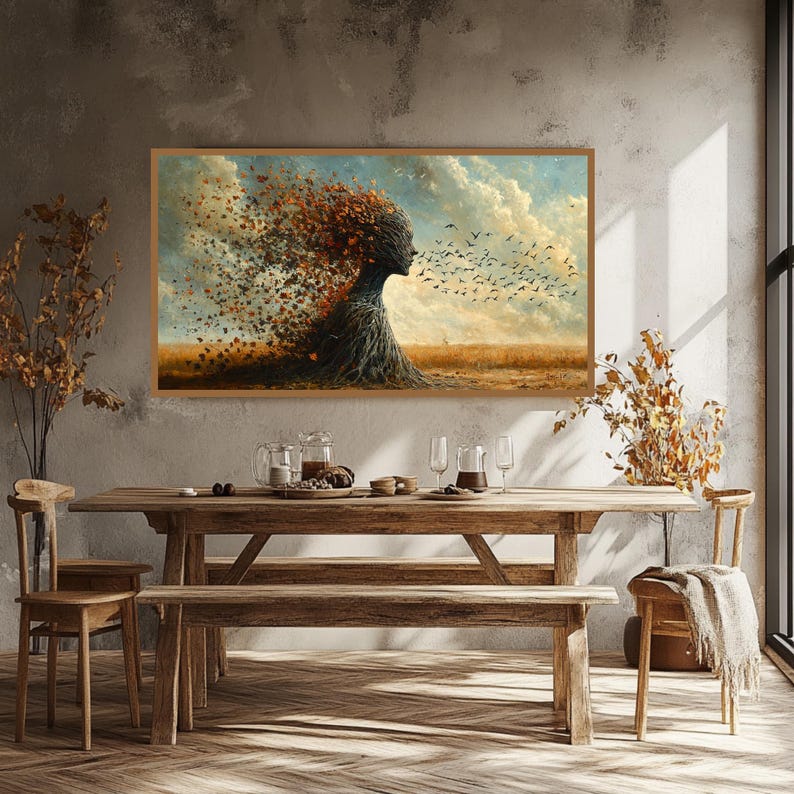 November TV Art Moody Surreal Oil Painting Personified Autumn Figure ...