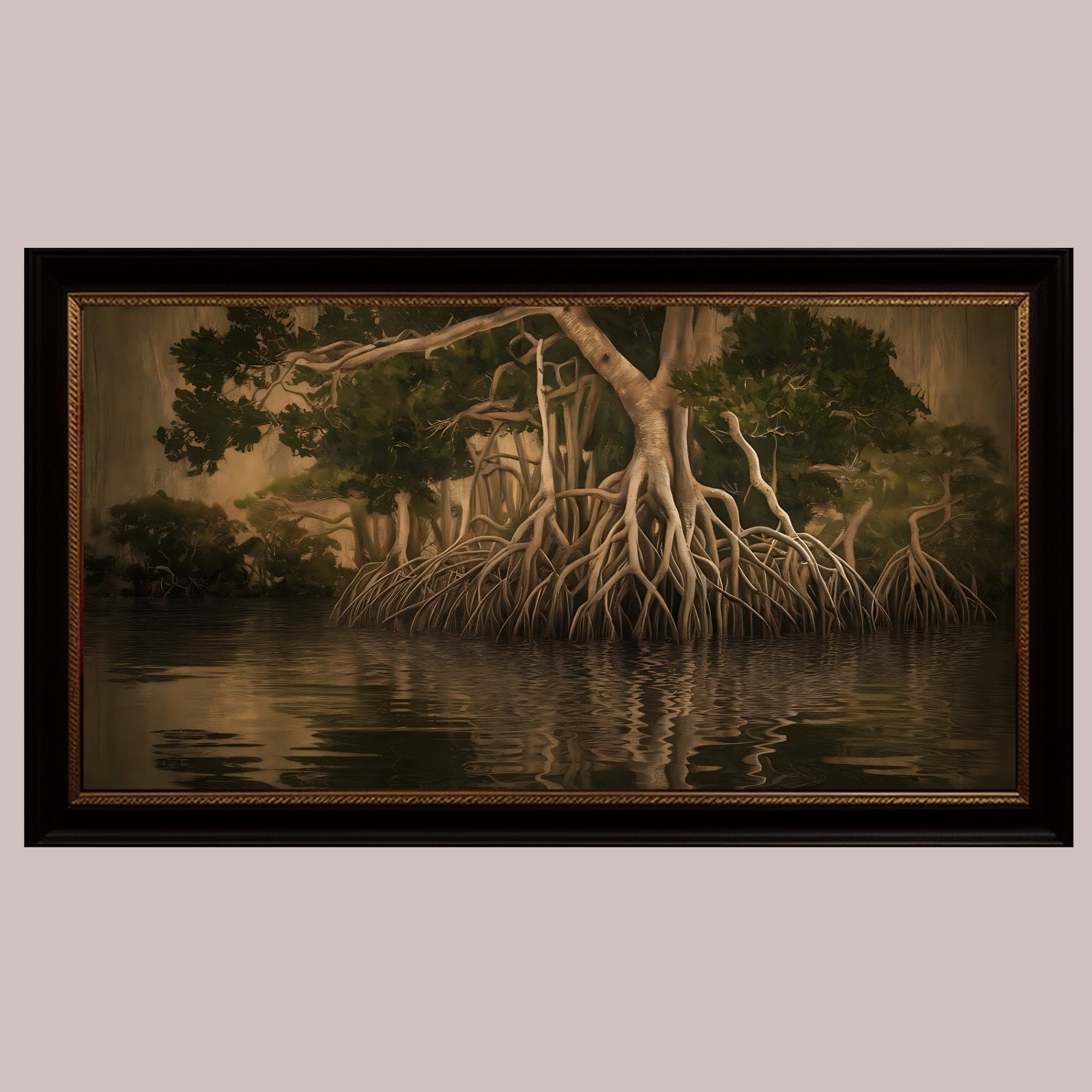 Palawan Mangrove Forest Oil Painting Frame TV Art Set - Moody Coastal ...