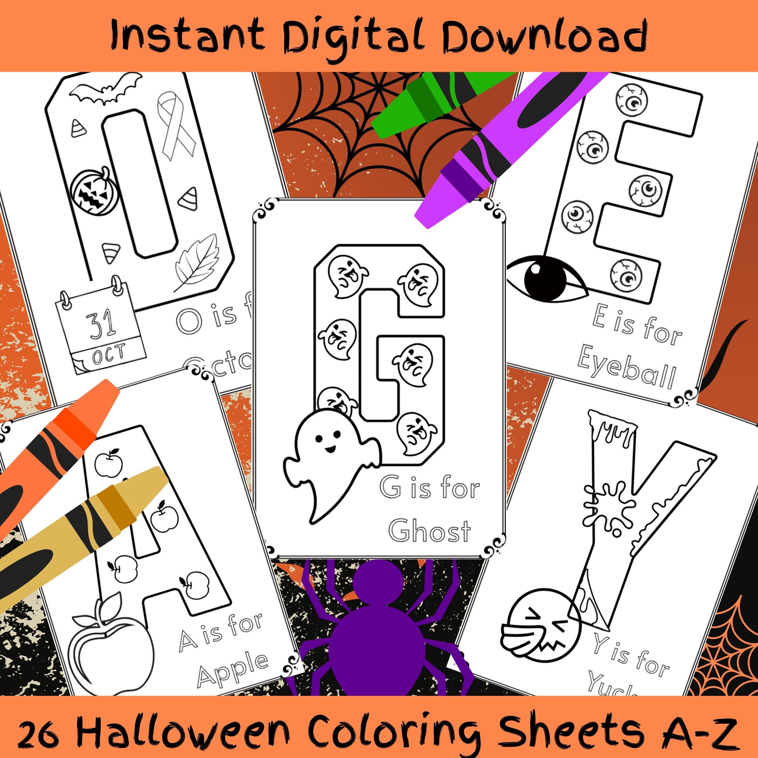 26 Printable ABC Halloween Coloring Book Pages for Children All Ages ...