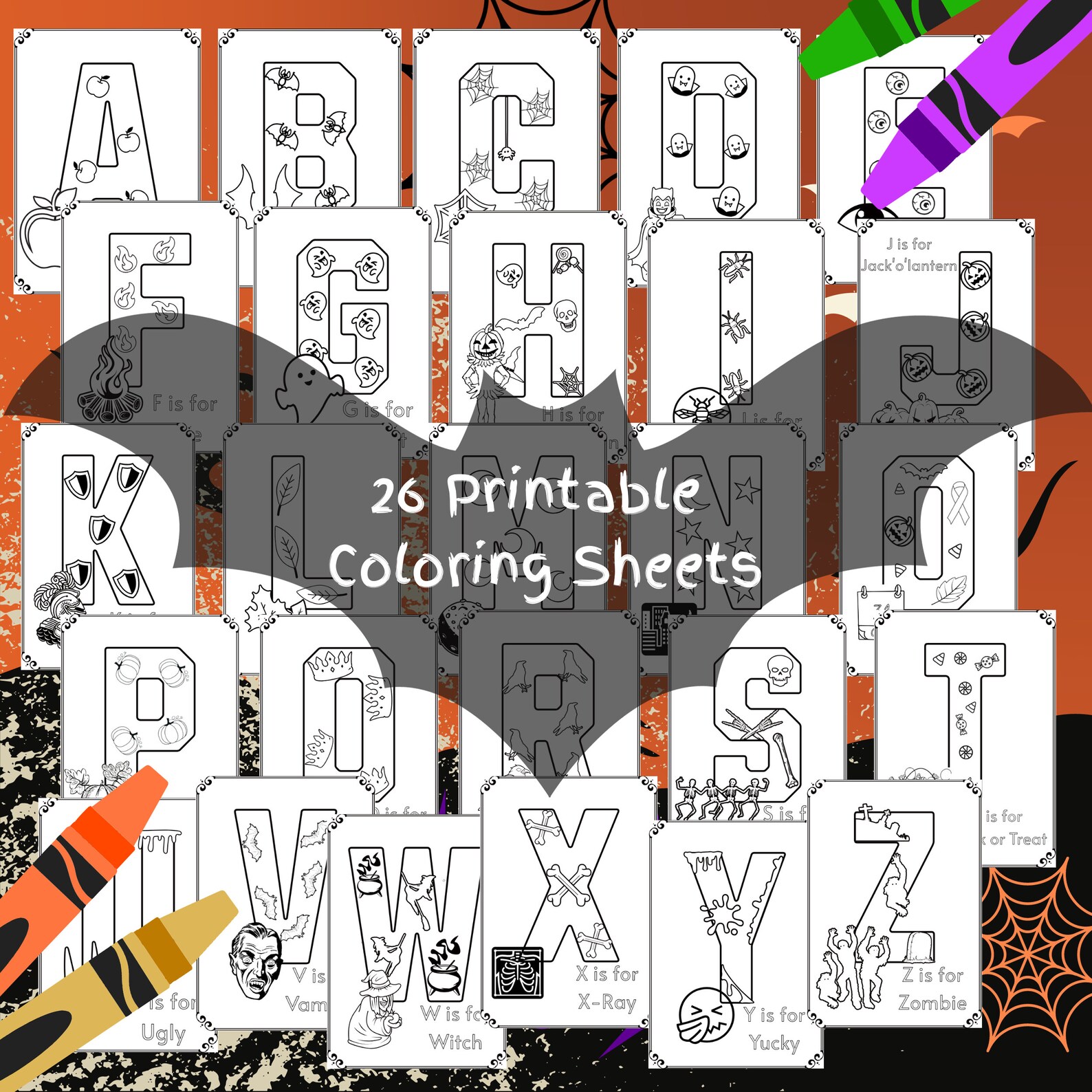 26 Printable ABC Halloween Coloring Book Pages for Children All Ages ...