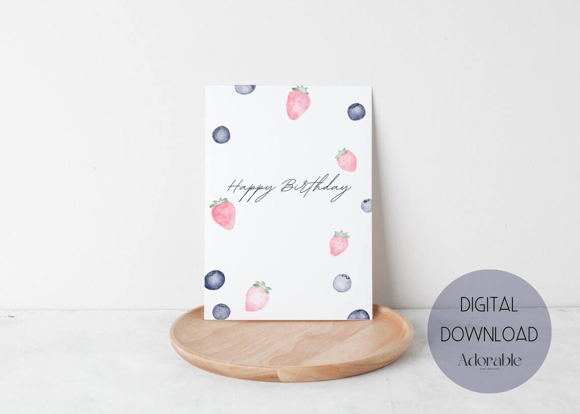 Printable Berry Birthday Card, Berry Print Birthdaycard, Beautiful ...
