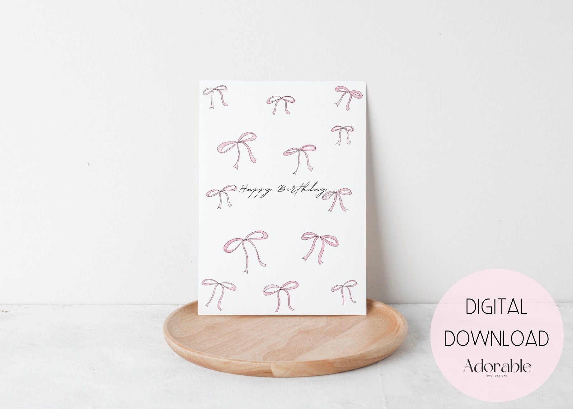 Printable Bow Birthday Card, Beautiful Bow Birthday Card, Beautiful ...
