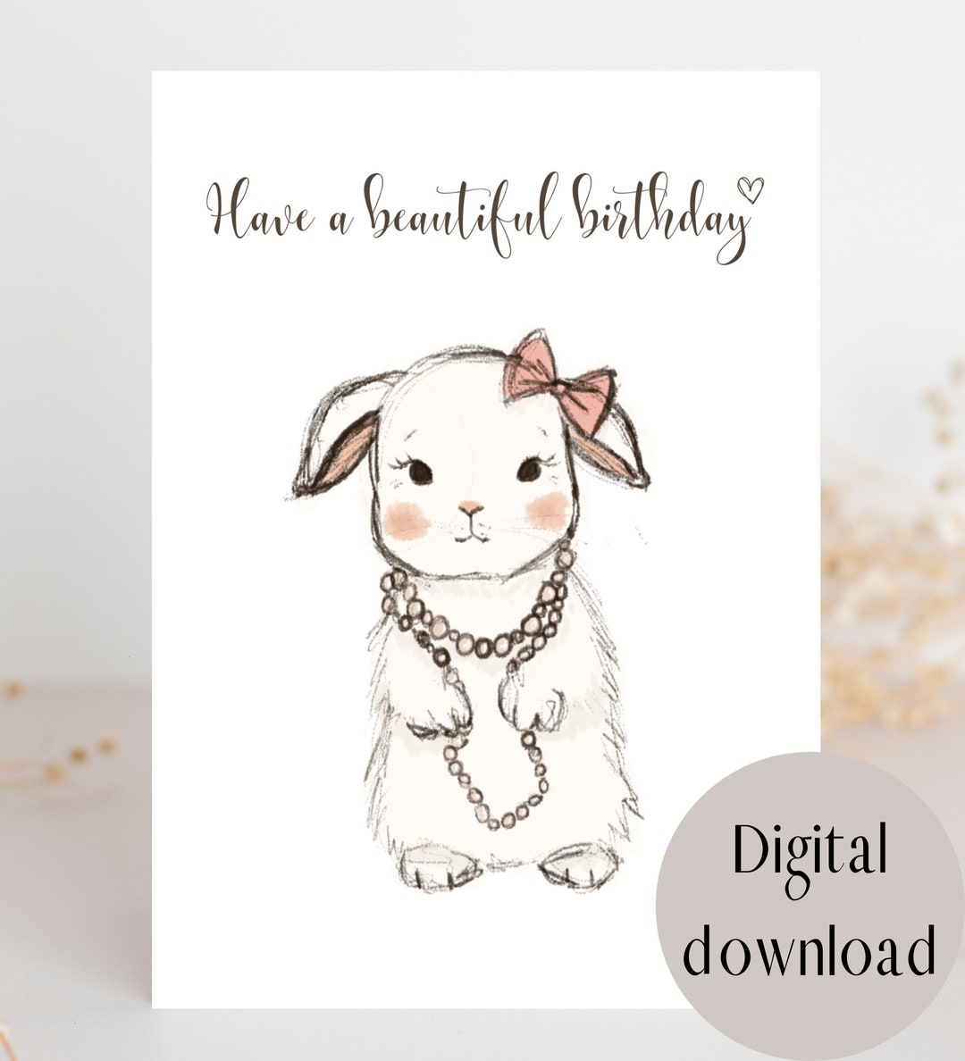 Printable Bunny Birthday Card, Beautiful Bunny Birthday Card, Animal ...