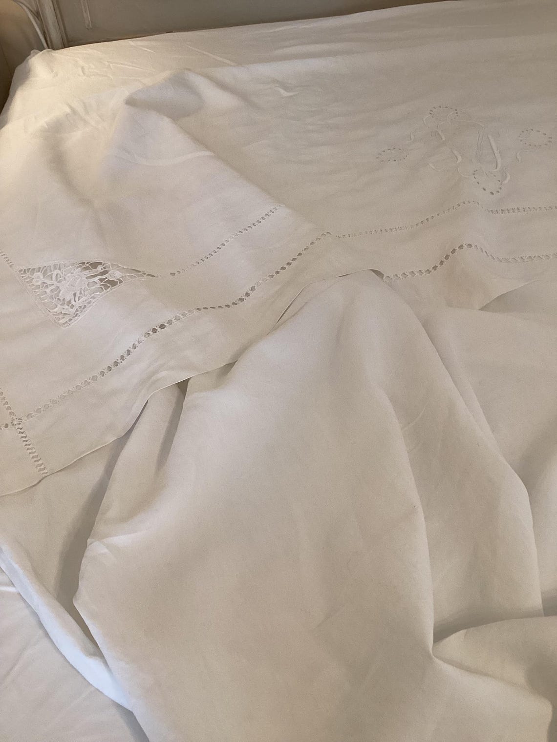 Beautifully Embroidered French Vintage Linen Fil Top Sheet - Etsy