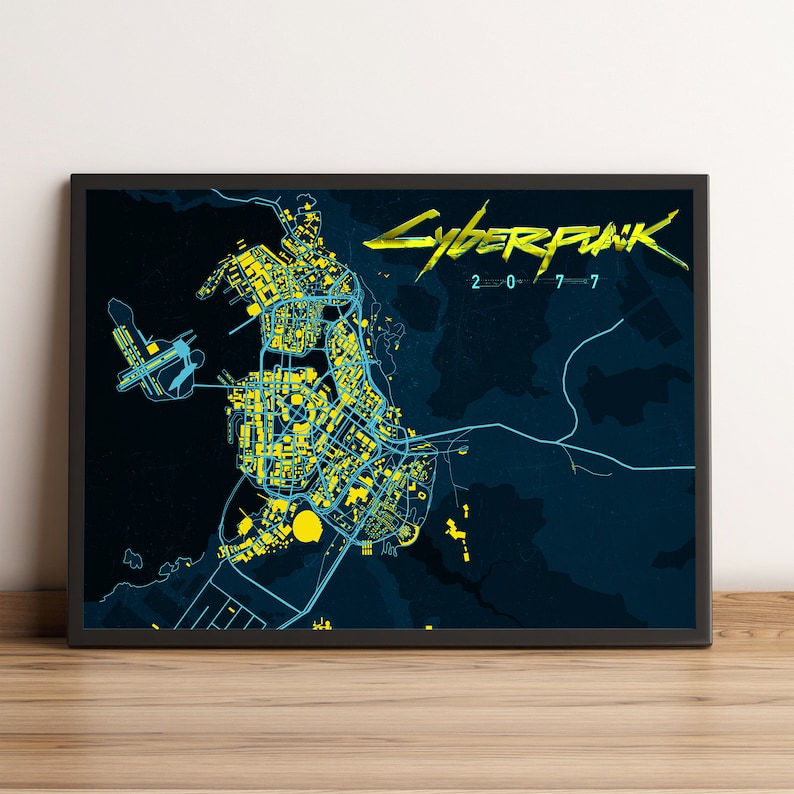 Cyberpunk Map Poster Night City Wall Art Neo Futuristic Map - Etsy ...