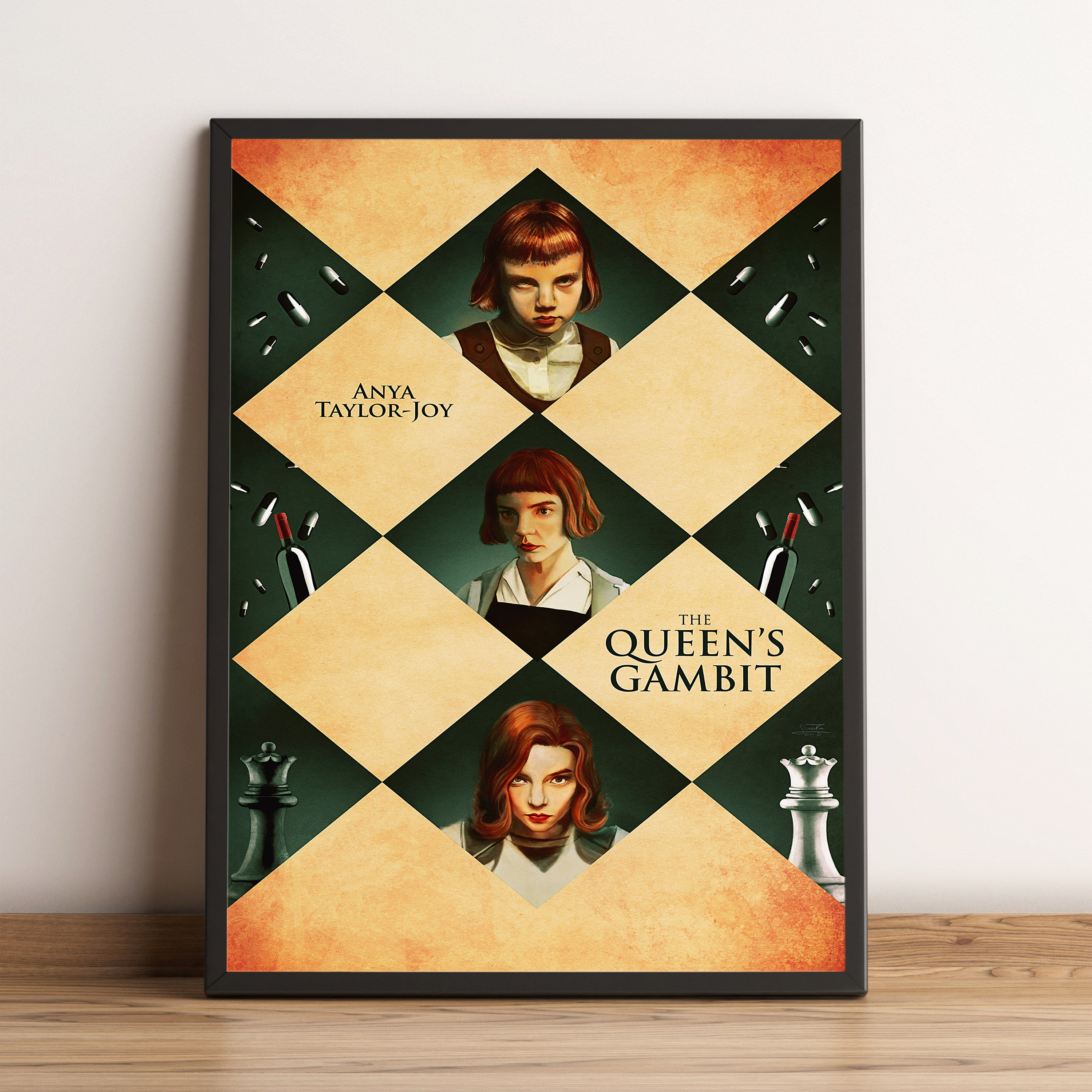 The Queen's Gambit Poster, Anya Taylor Joy Wall Art, Chess Tv Series ...