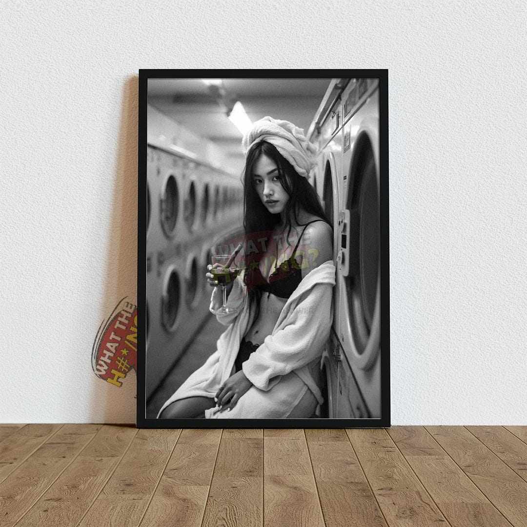 Woman Drinking Wine Washing Machine Poster, Laundry Wall Art, Feminist ...
